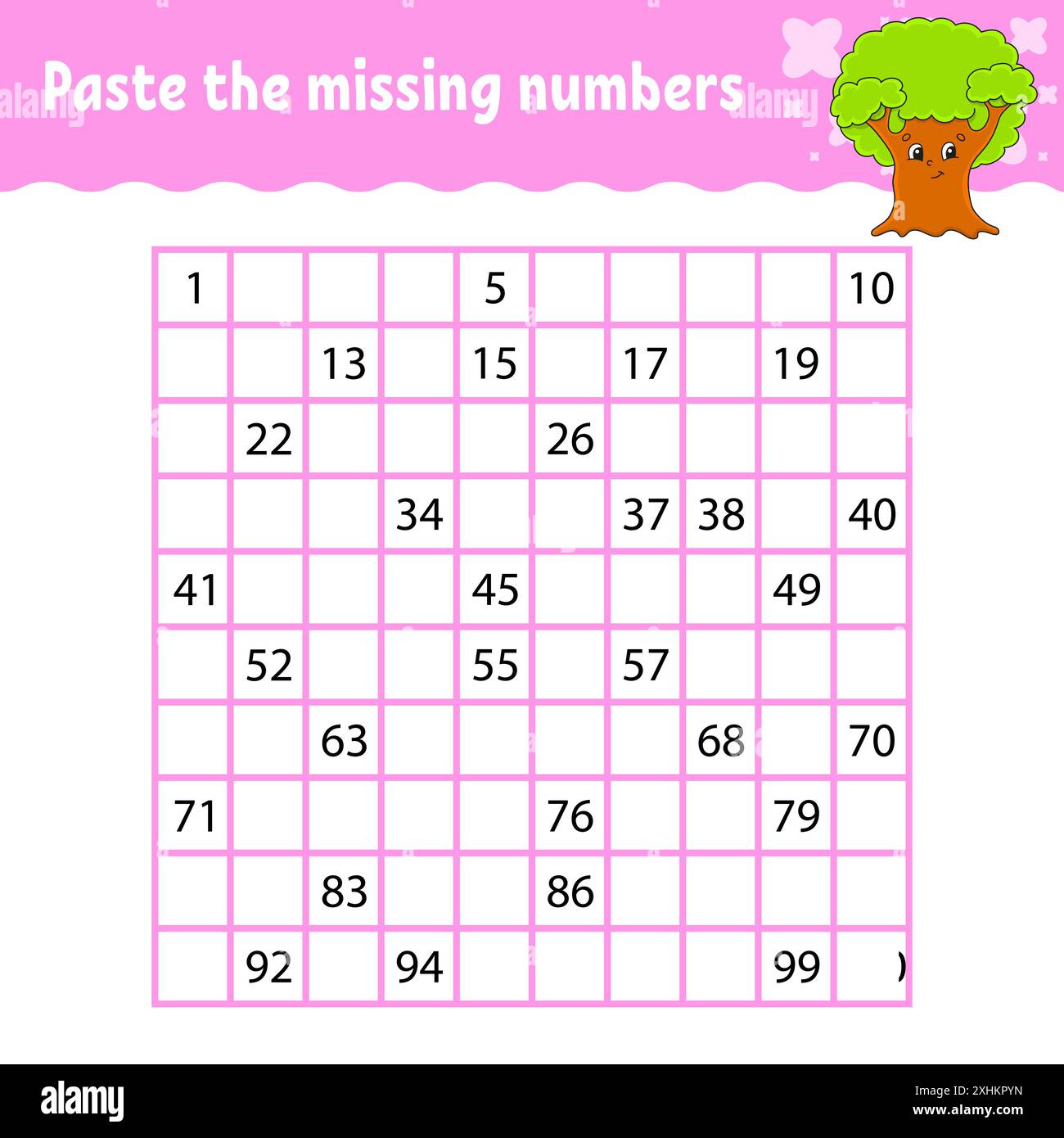 Paste the missing numbers from 1 to 100. Handwriting practice. Learning ...