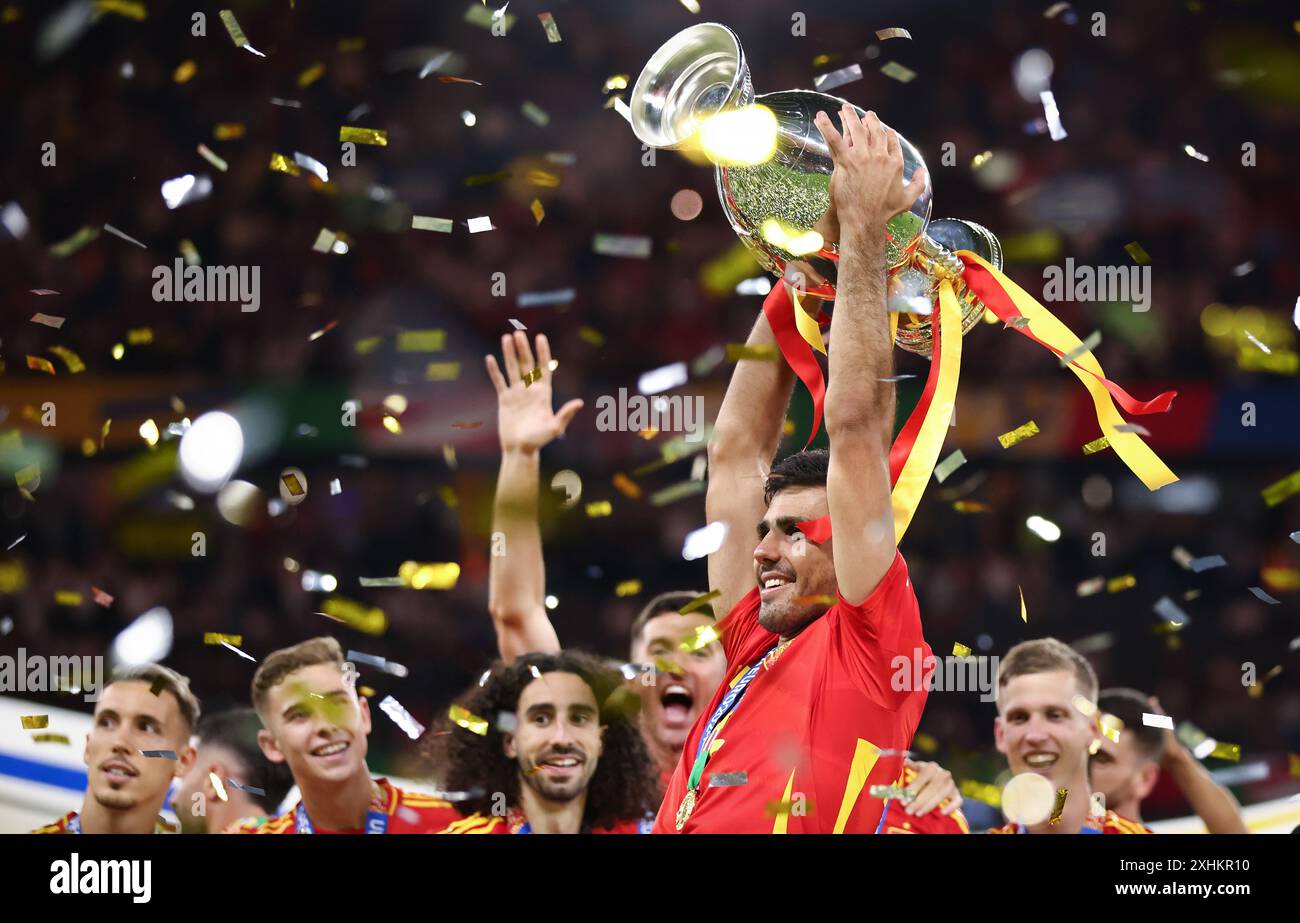 BERLIN, GERMANY - JULY 14: Rodri of Spain lifts the UEFA Euro 2024 ...