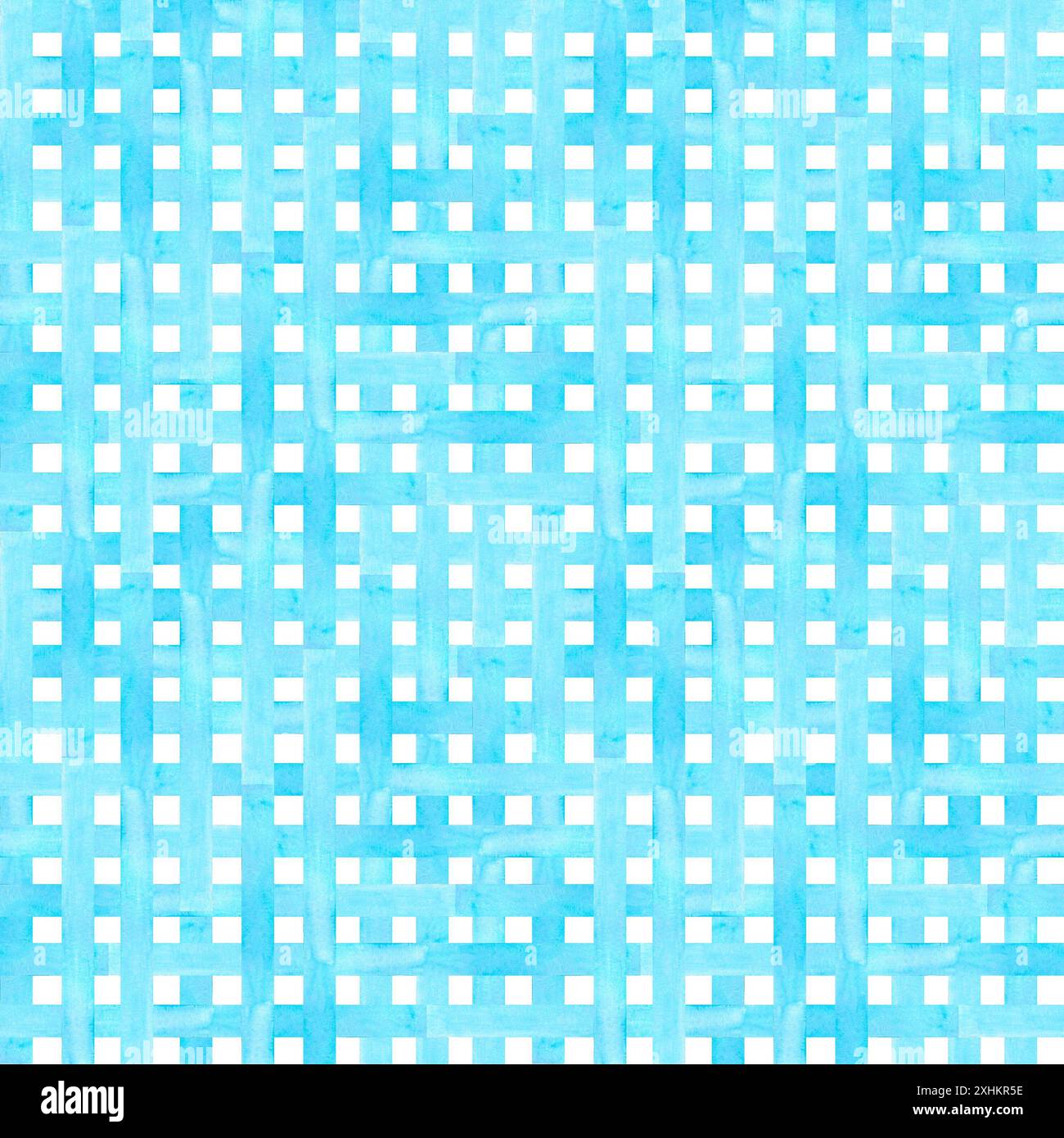 Hand drawn watercolor blue checkered seamless pattern isolated on white ...