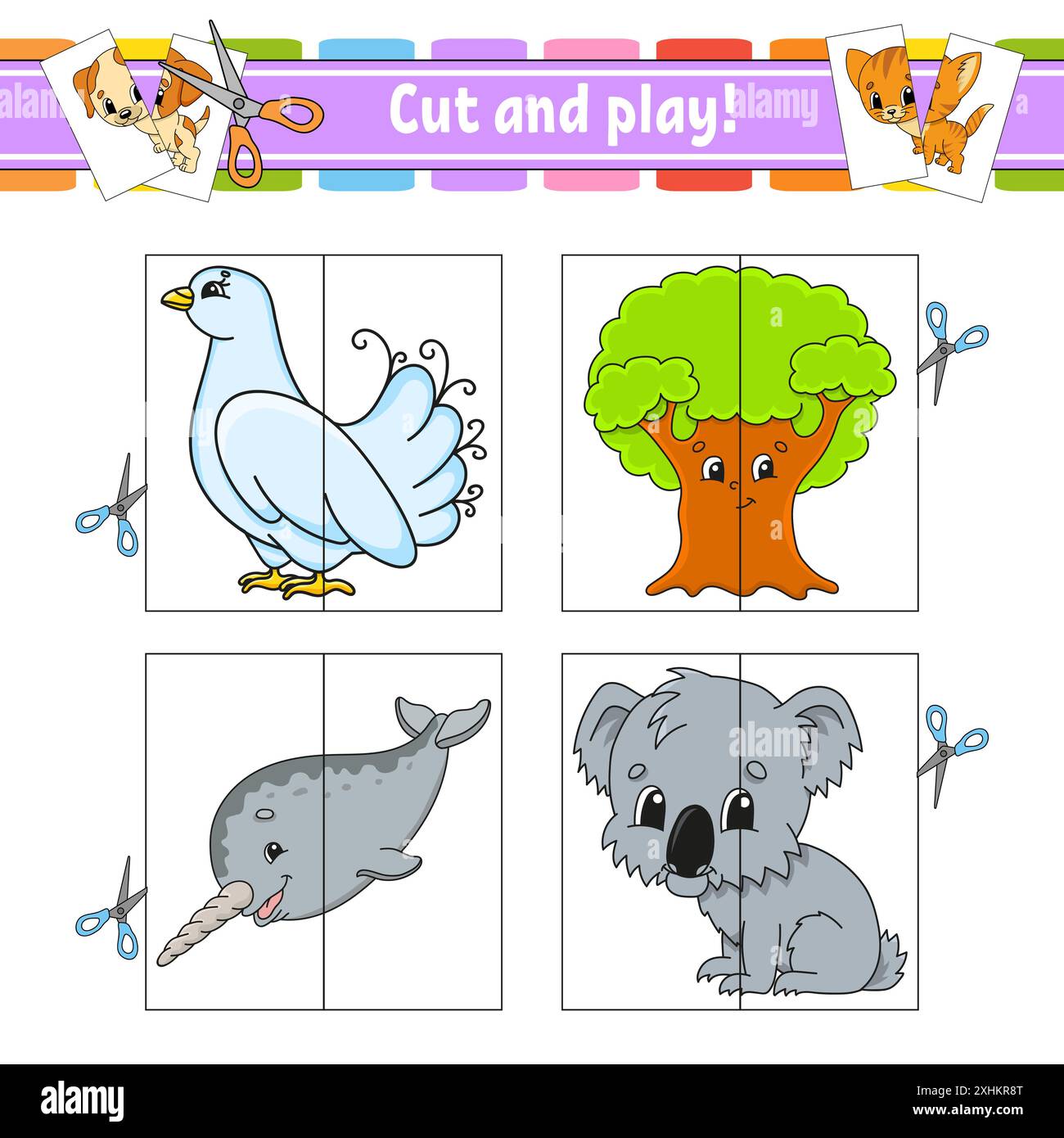 Cut and play. Flash cards. Color puzzle. Education developing worksheet ...