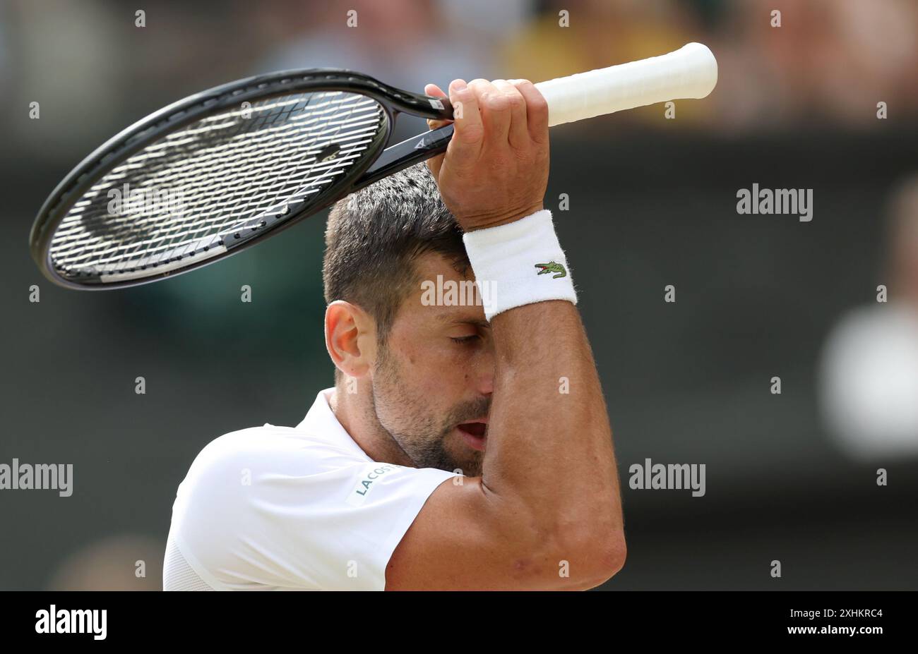 London, Britain. 14th July, 2024. Novak Djokovic reacts during the men's singles final between ...