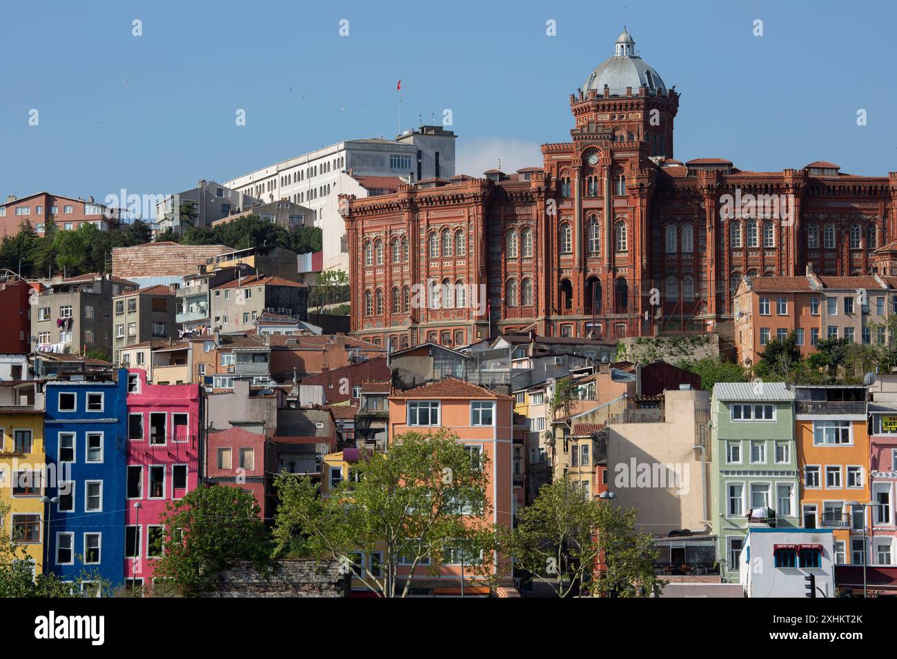 Turkey, Istanbul, Golden Horn, Balat, Greek Orthodox college with red ...