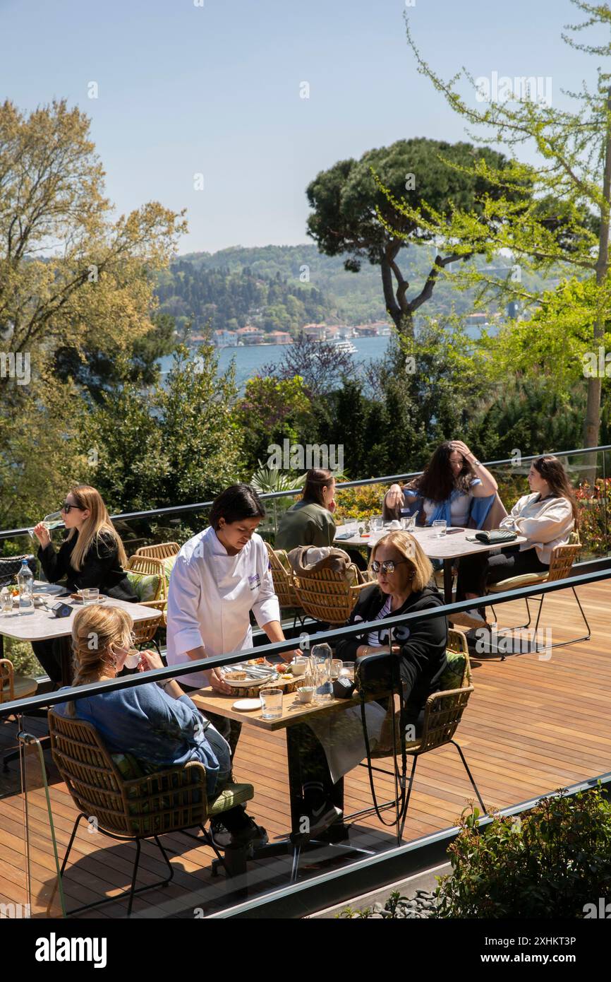 Turkey, Istanbul, Sariyer, women in Western attire on the terrace of ...