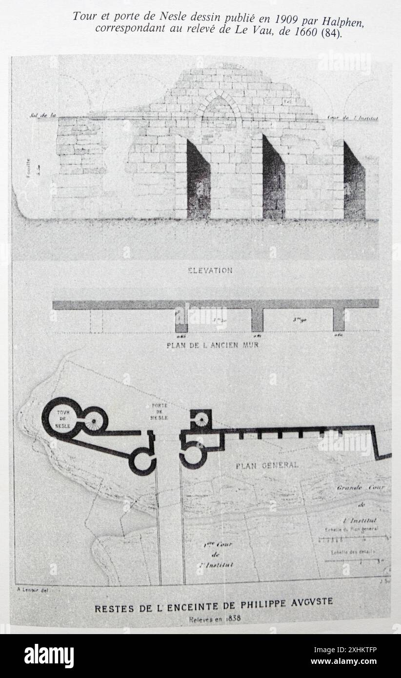 France, Paris, historical plan of the enclosure wall of Philippe ...