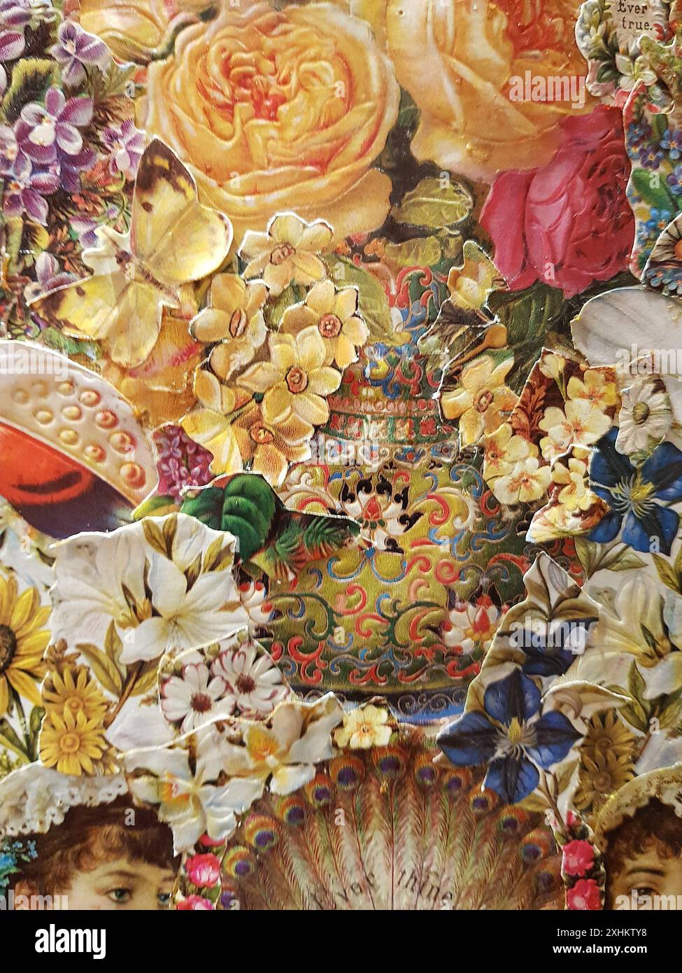 Victorian decoupage showing flowers and a vase Stock Photo - Alamy