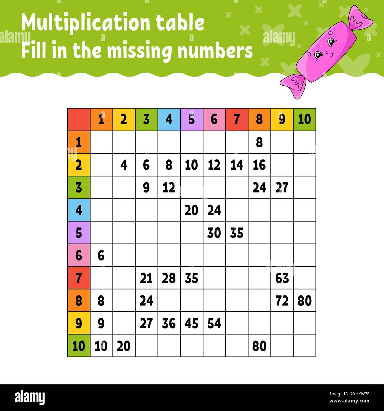 Paste the missing numbers. Learning multiplication table. Handwriting ...