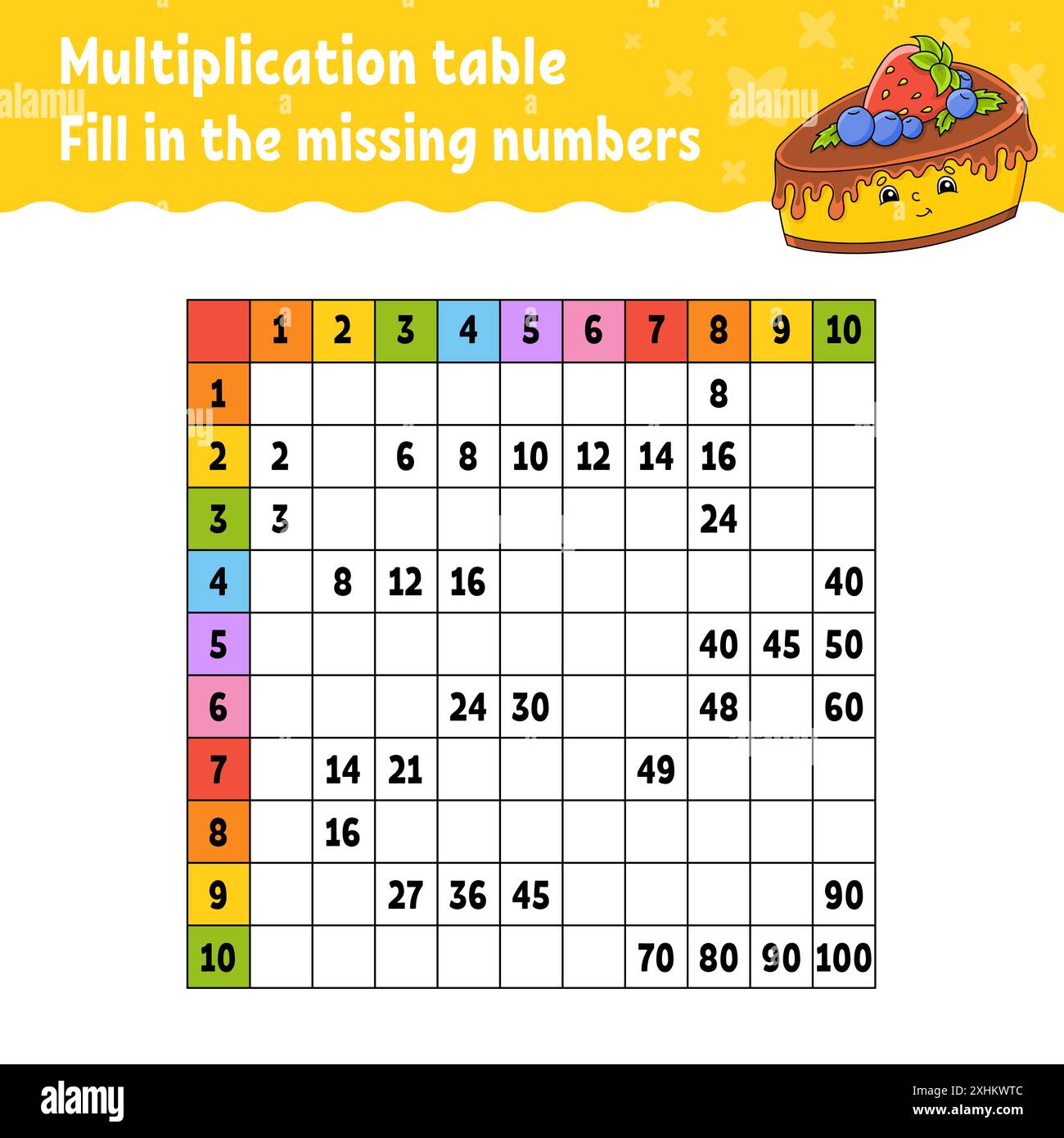 Paste the missing numbers. Learning multiplication table. Handwriting ...