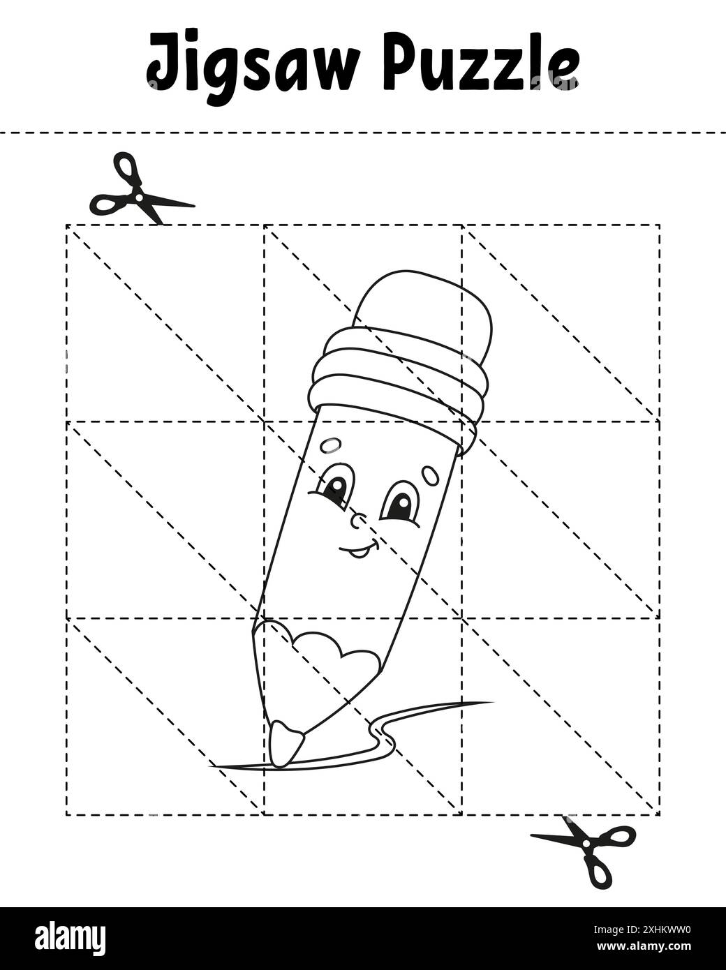 Jigsaw puzzle. Coloring page for kids. Back to school theme. Vector ...