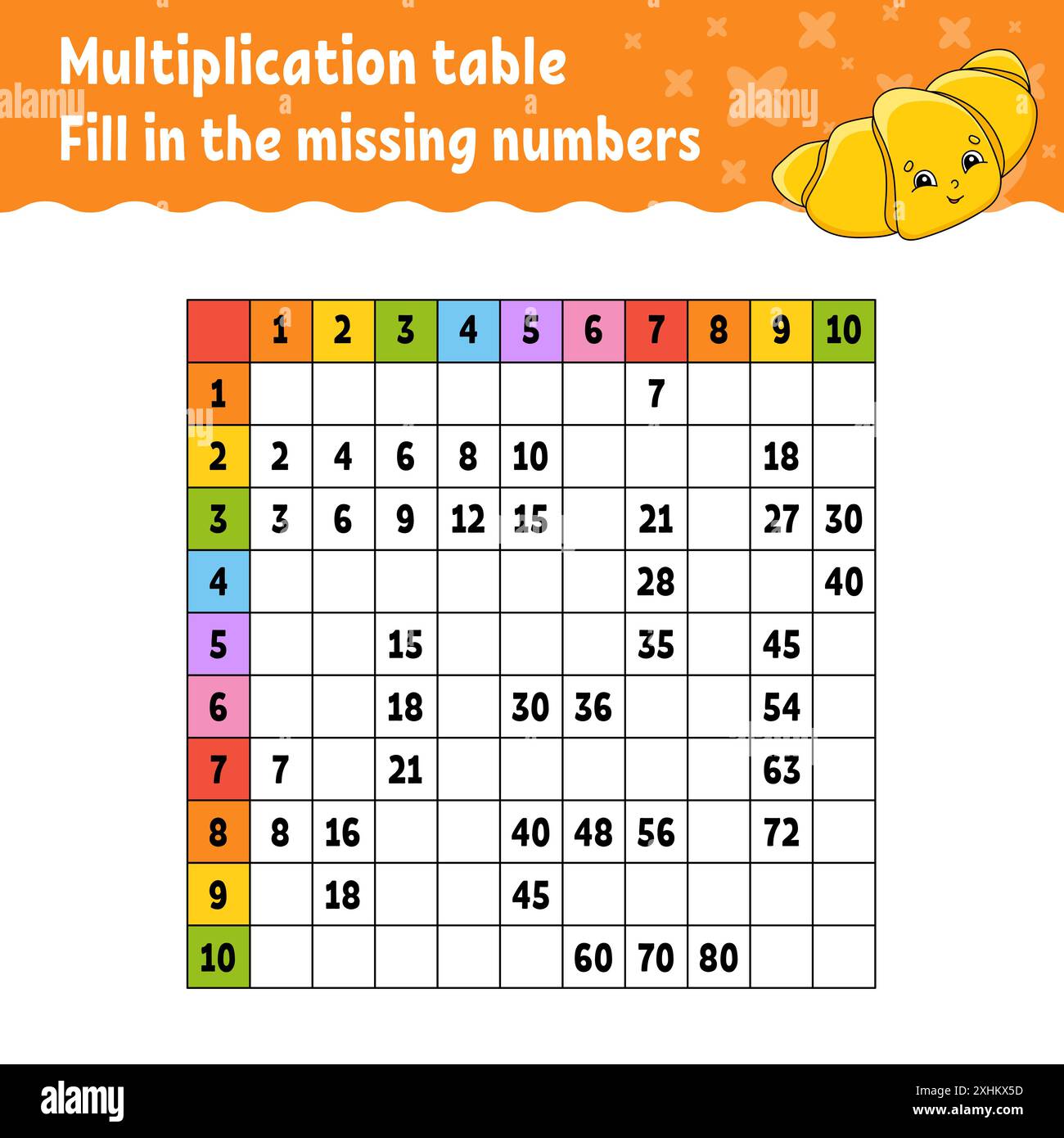 Paste the missing numbers. Learning multiplication table. Handwriting ...