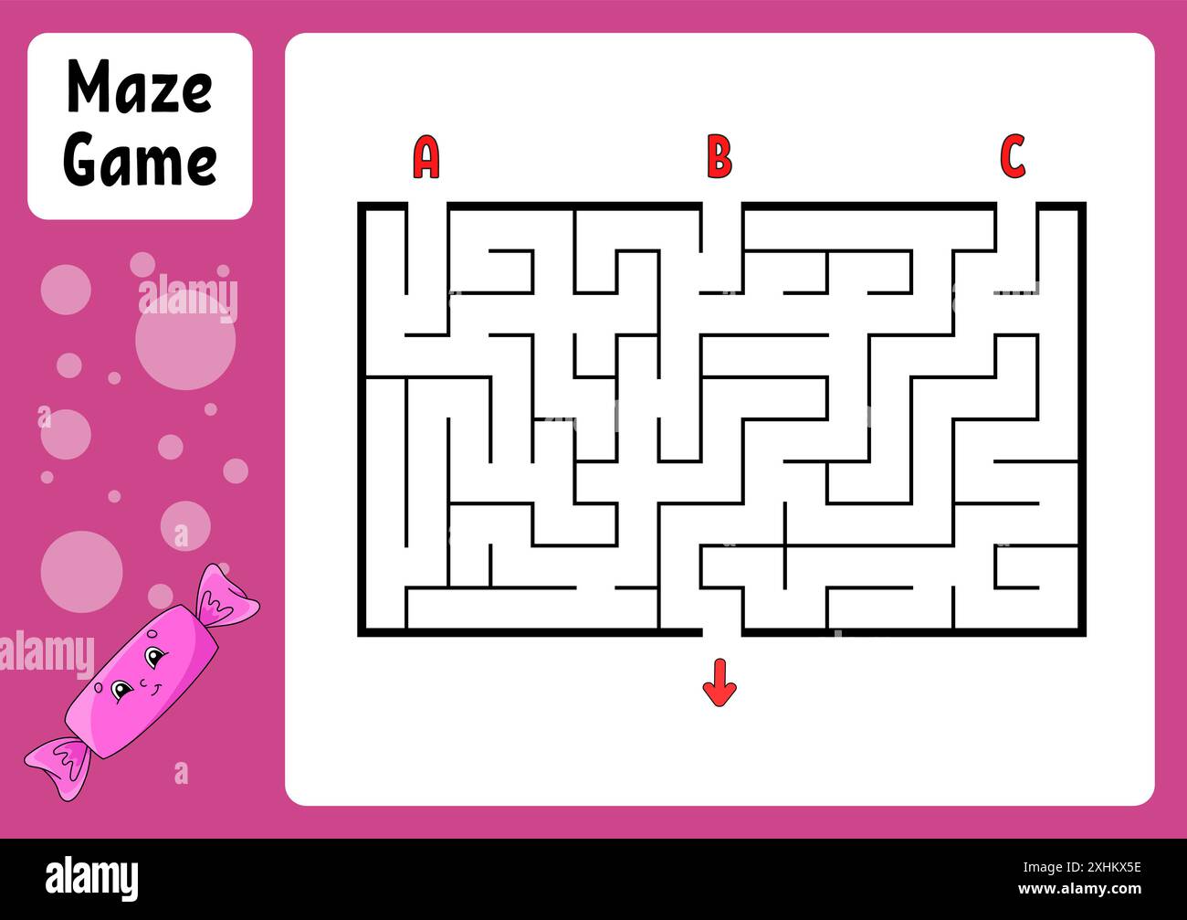 Rectangle maze. Game for kids. Three entrances, one exit. Education ...
