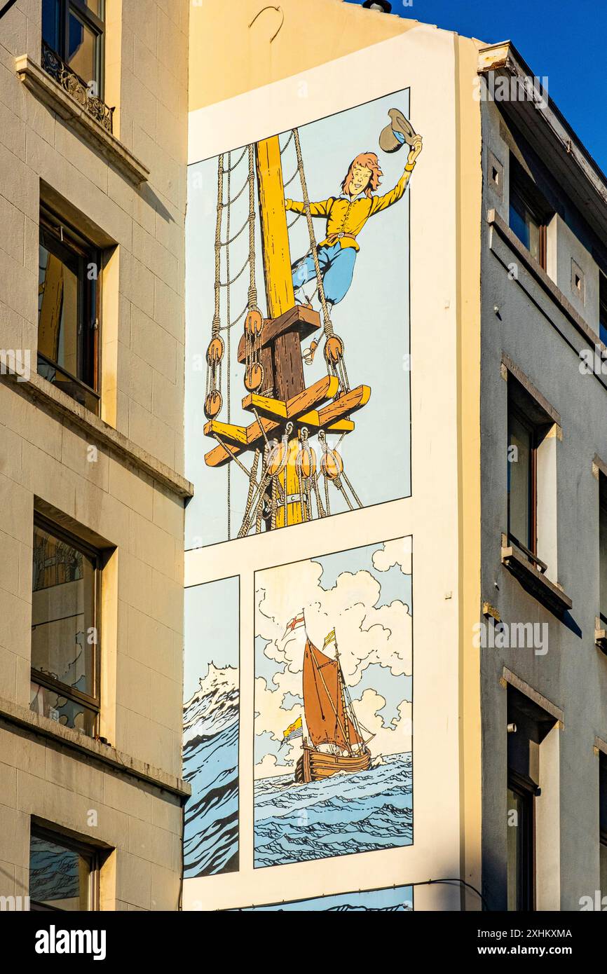 Belgium, Brussels, historic center, Rue des Fabriques, wall painted ...