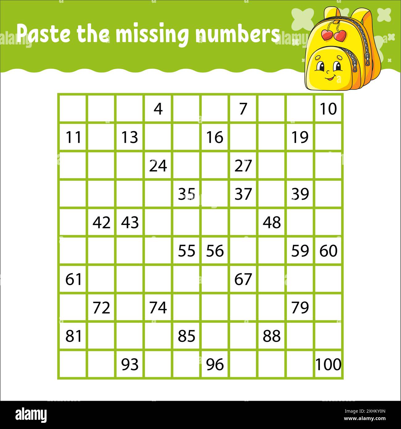 Paste the missing numbers from 1 to 100. Handwriting practice. Learning ...