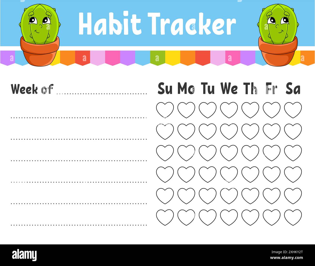 Habit tracker for kids. Sheet template for printing. With cute ...