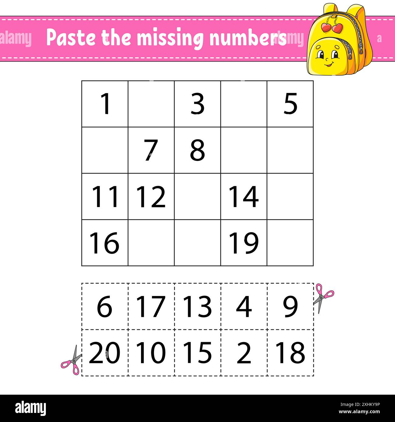 Paste the missing numbers 1-20. Game for children. Handwriting practice ...
