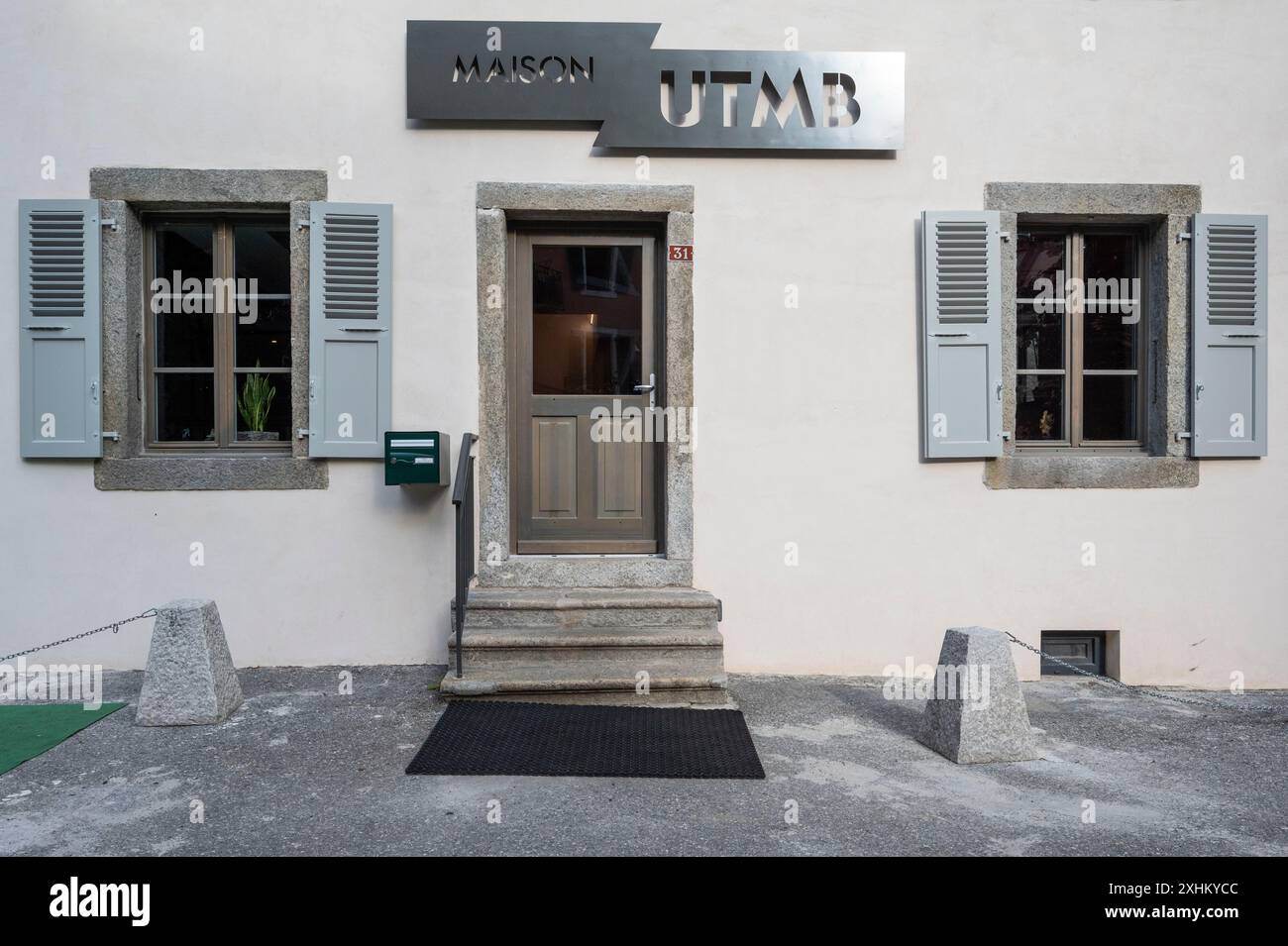 France, Haute Savoie, Mont Blanc massif, Chamonix town, the UTMB house ...