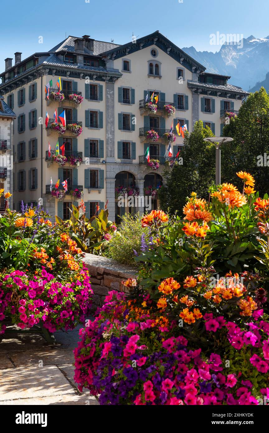 France, Haute Savoie, Mont Blanc massif, Chamonix town, the place of ...
