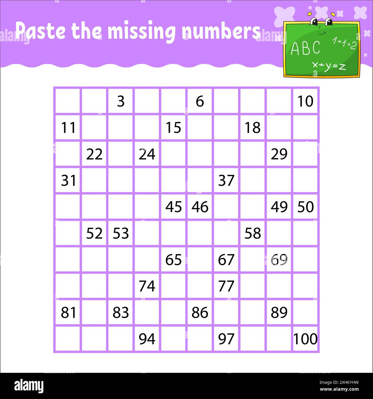 Paste the missing numbers from 1 to 100. Handwriting practice. Learning ...