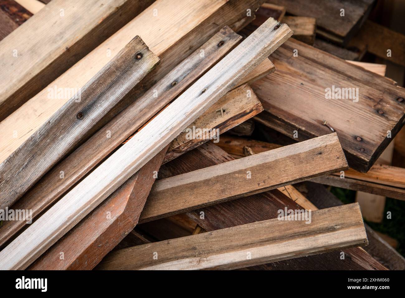 Remnants of timber, wooden waste and used building materials Stock ...