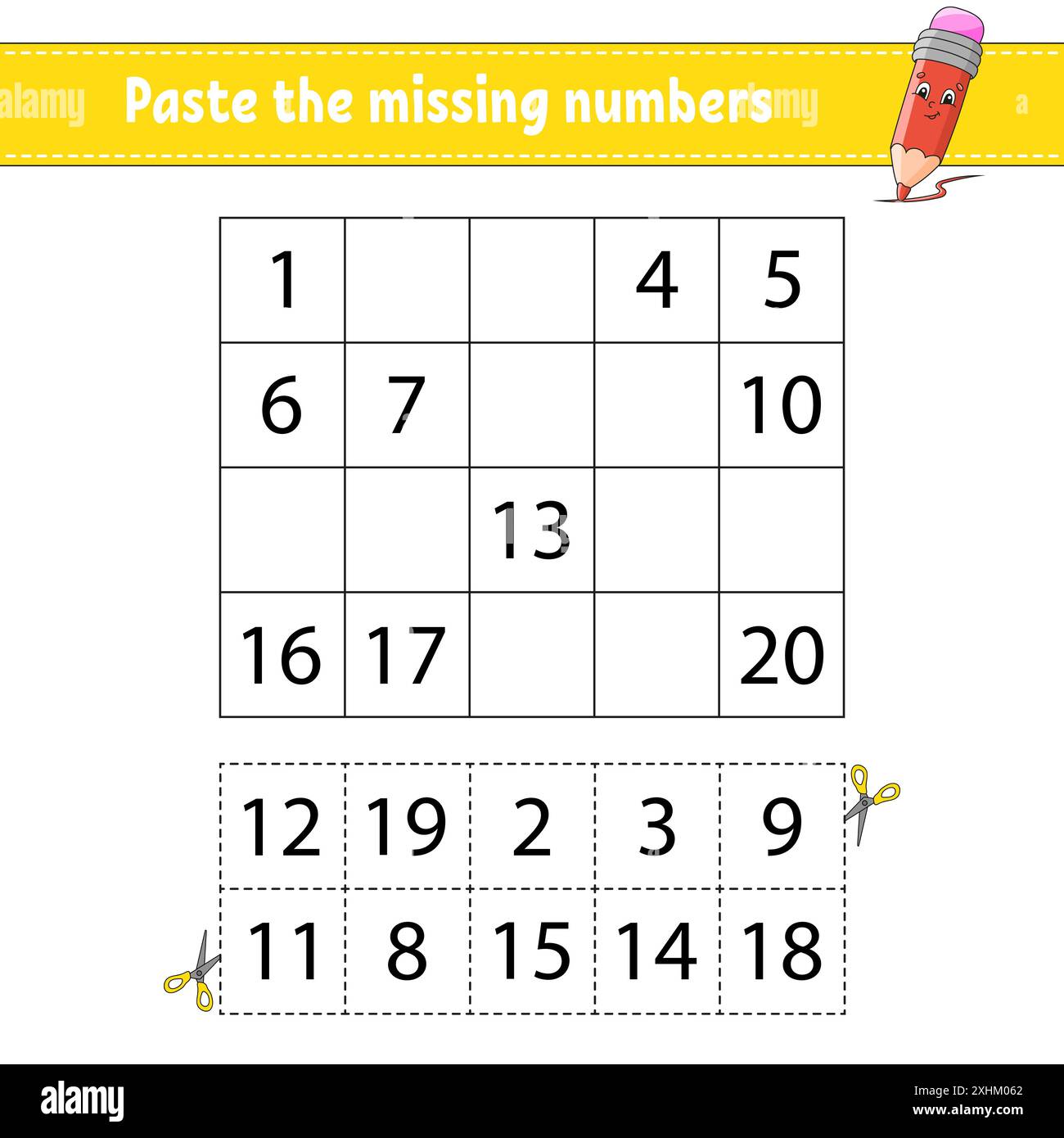 Paste the missing numbers 1-20. Game for children. Handwriting practice ...