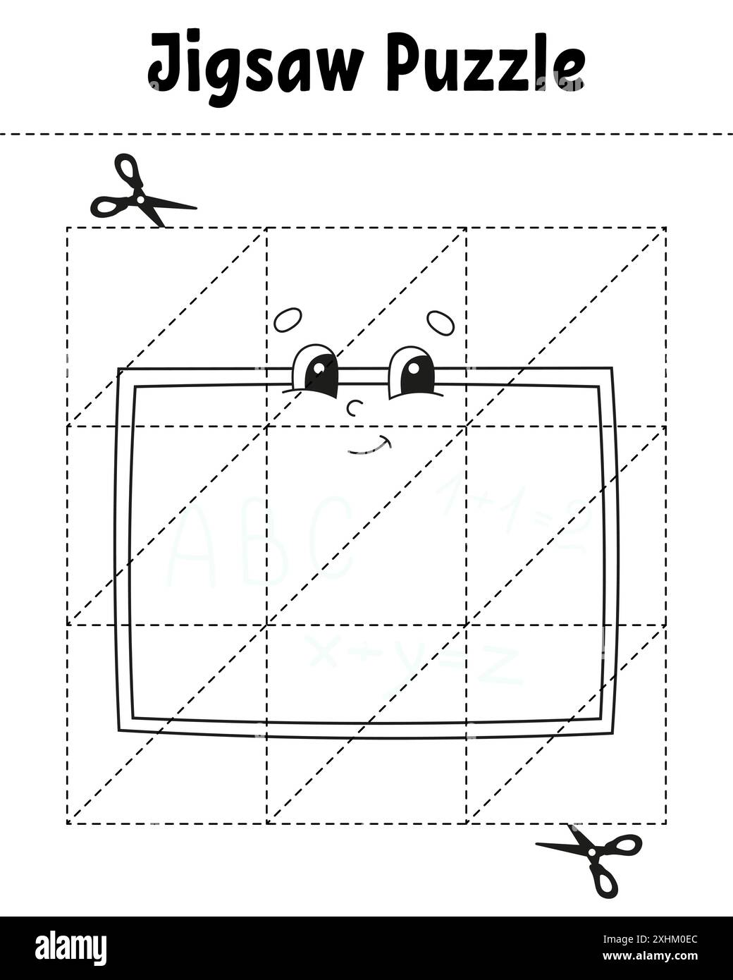 Jigsaw puzzle. Coloring page for kids. Back to school theme. Vector ...