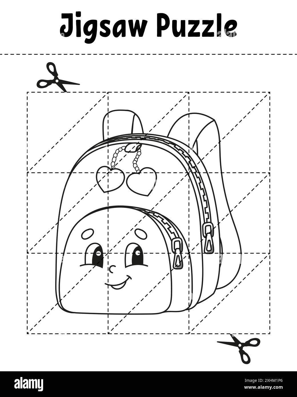 Jigsaw puzzle. Coloring page for kids. Back to school theme. Vector ...