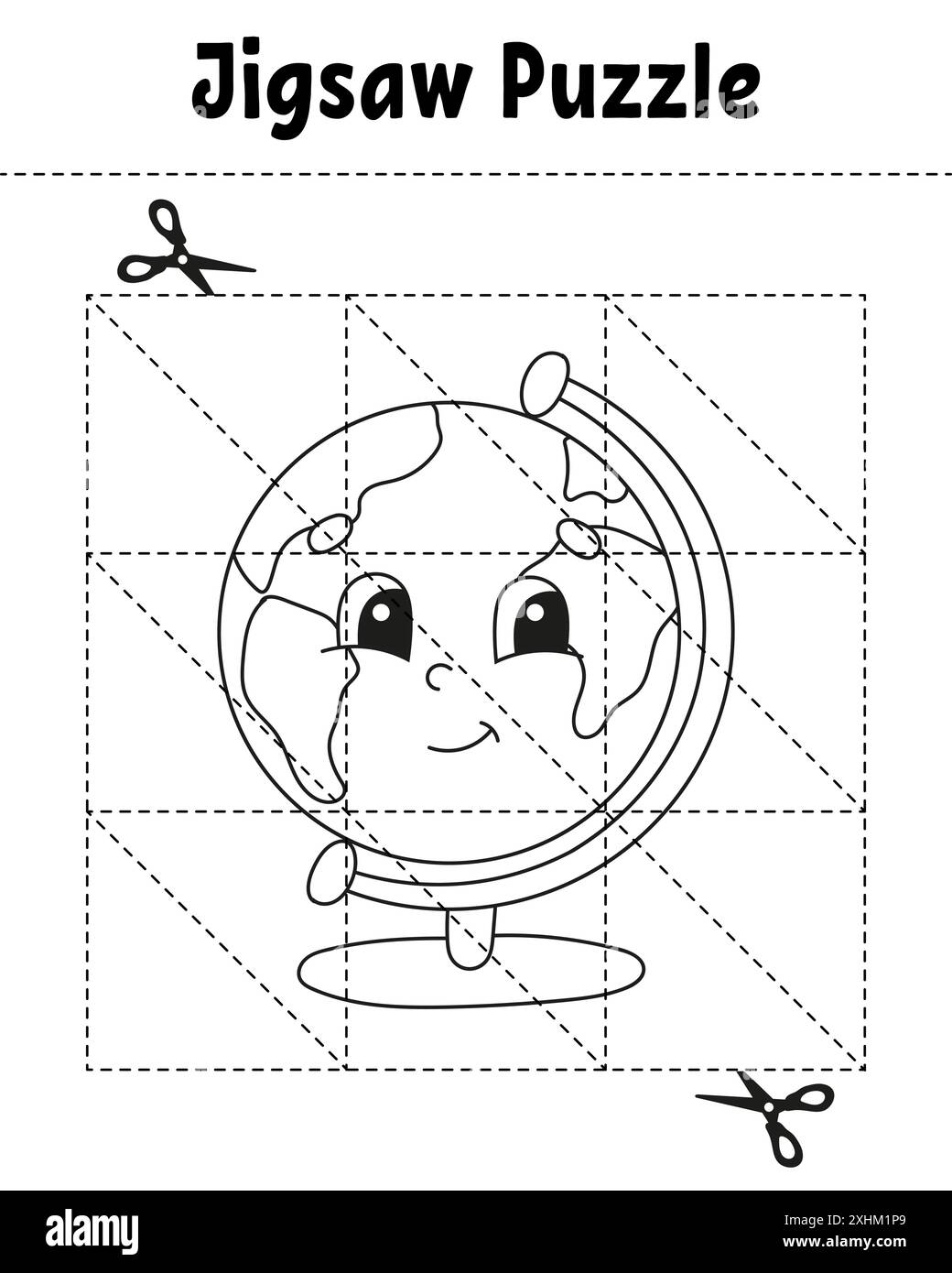 Jigsaw puzzle. Coloring page for kids. Back to school theme. Vector ...
