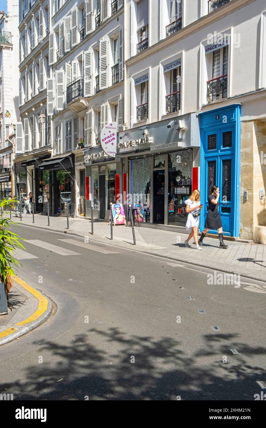 France, Paris, Marais district, rue Rambuteau, ground markings of the ...