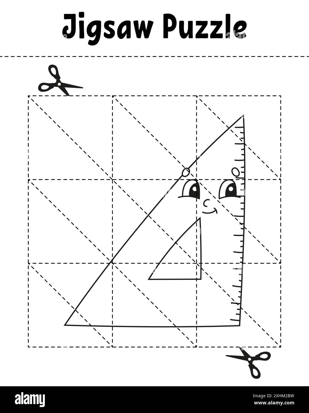 Jigsaw puzzle. Coloring page for kids. Back to school theme. Vector ...