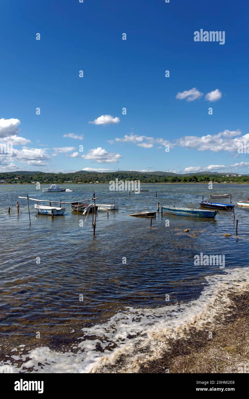 France, Herault, Balaruc le Vieux, Thau lagoon, boats on the shore ...