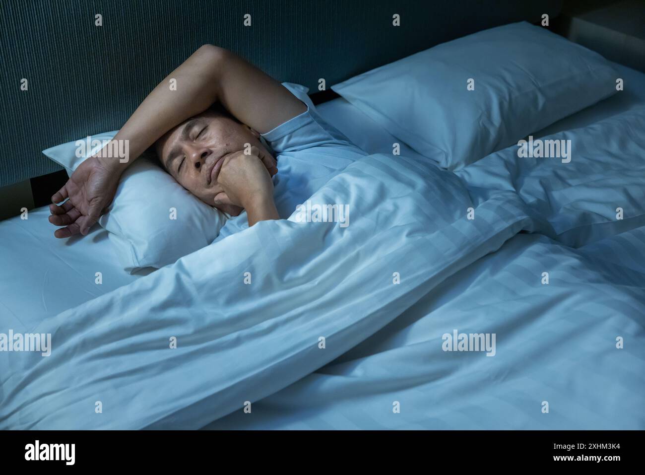 Senior asian man having problems insomnia. Stress ,anxiety and ...