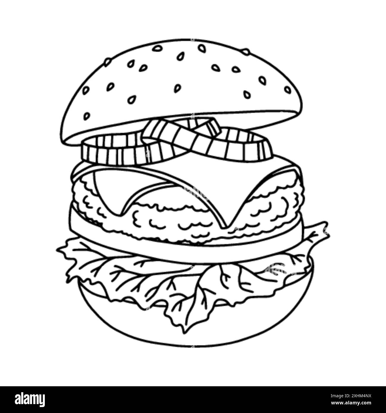 Appetizing hamburger. Outline contour. Coloring page. Design element ...