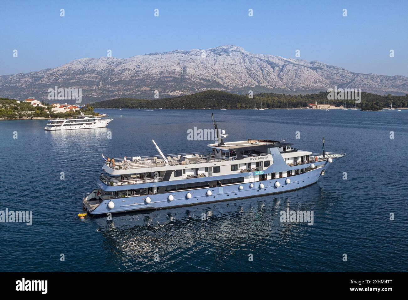 Croatia, Dalmatia, Dalmatian coast, anchoring of a cruise ship in the ...