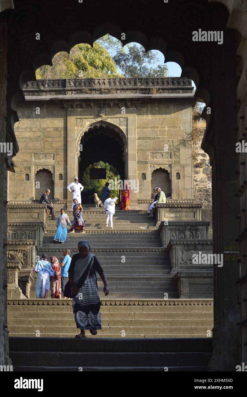 India, Madhya Pradesh, Maheshwar, The stairway to Ahilya fort Stock ...