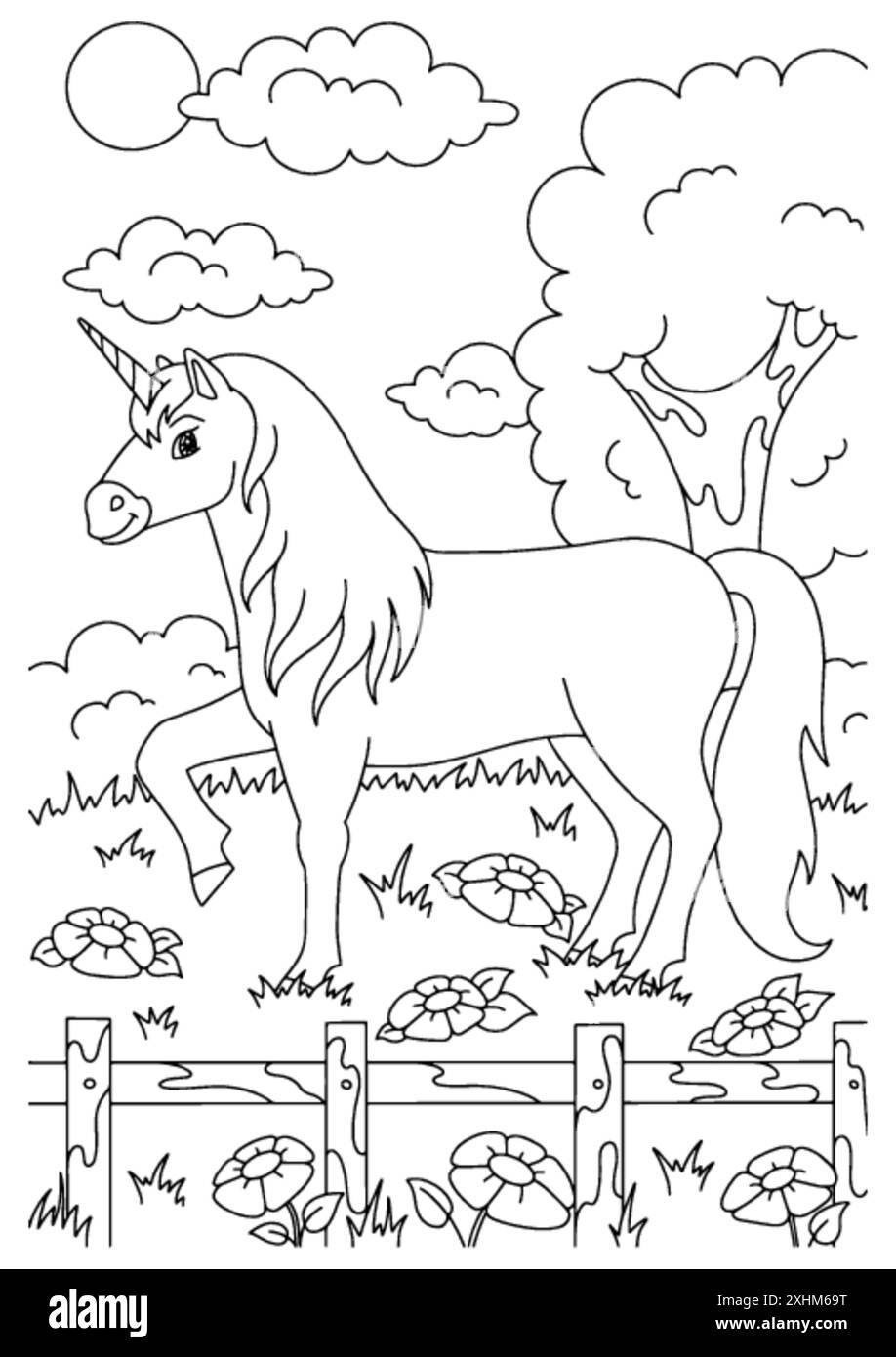 Cute unicorn. Magic fairy horse. Coloring book page for kids. Cartoon ...