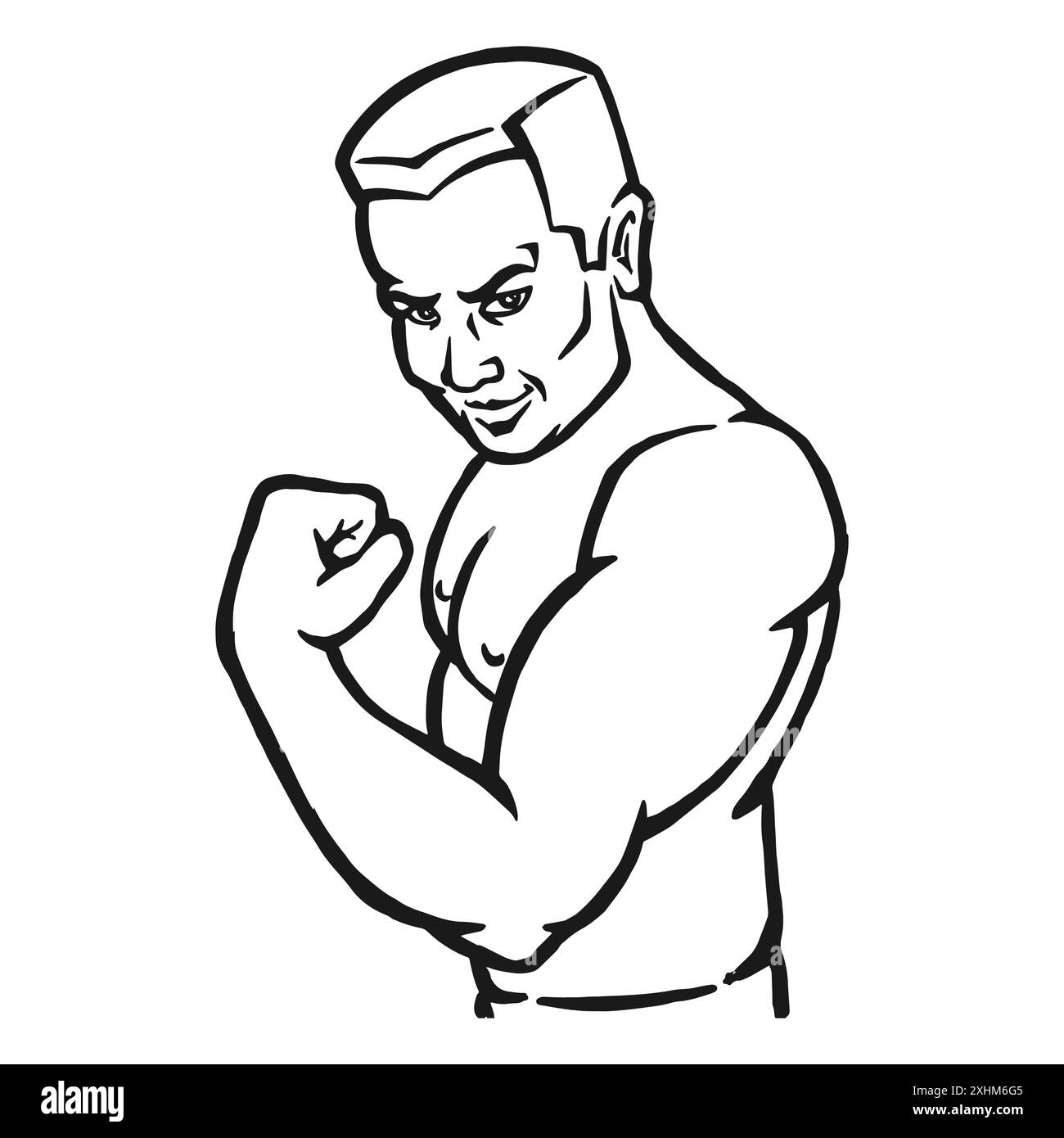 Male bodybuilder flexing his biceps. Outline silhouette. Design element ...