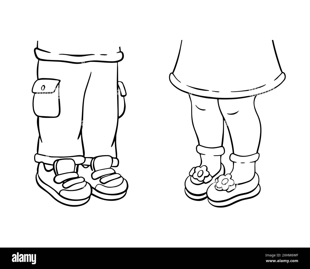 Legs of a boy and a girl. Digital stamp. Cartoon style character ...