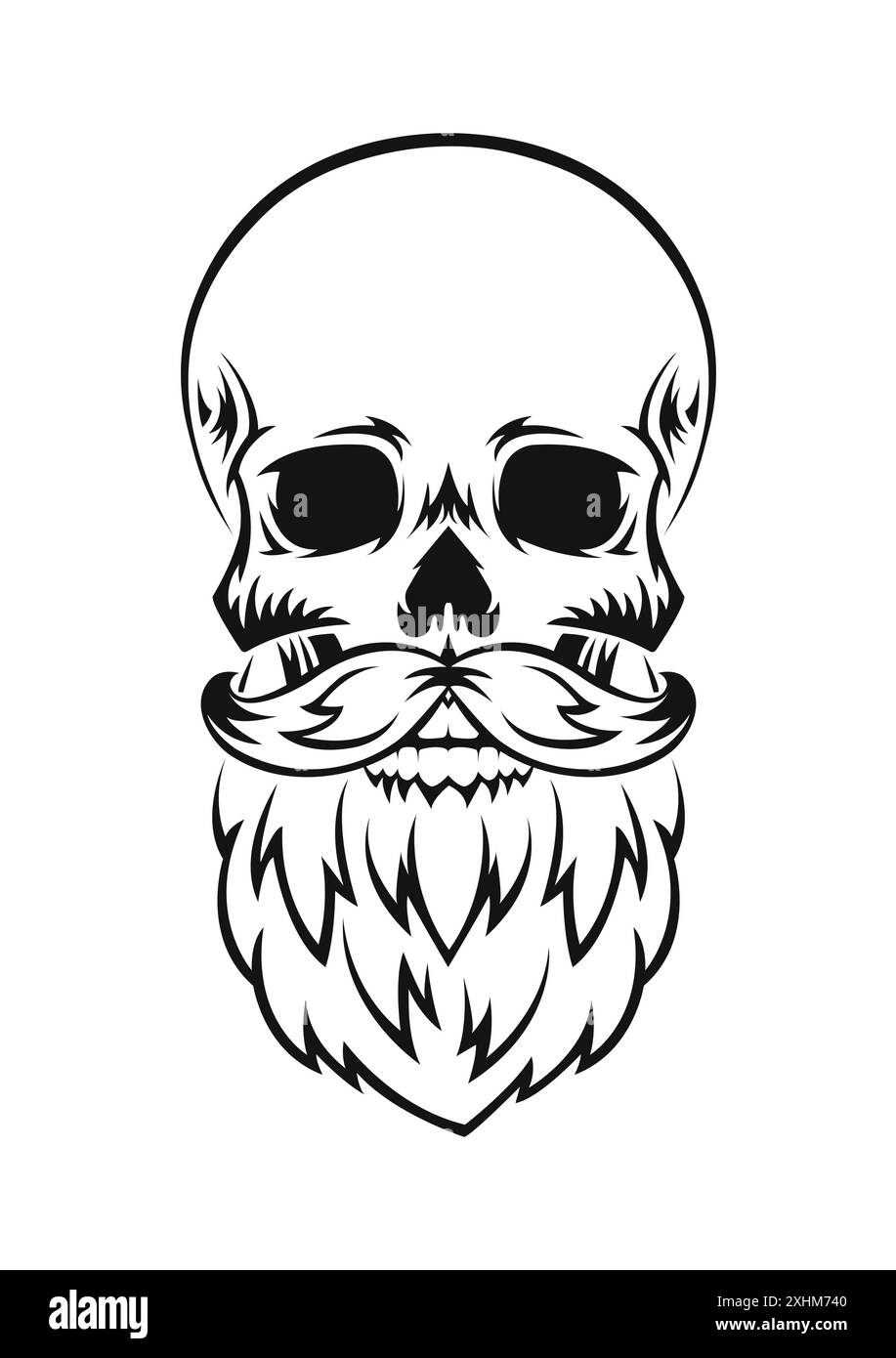 Human skull with beard and mustache. Black silhouette. Design element ...