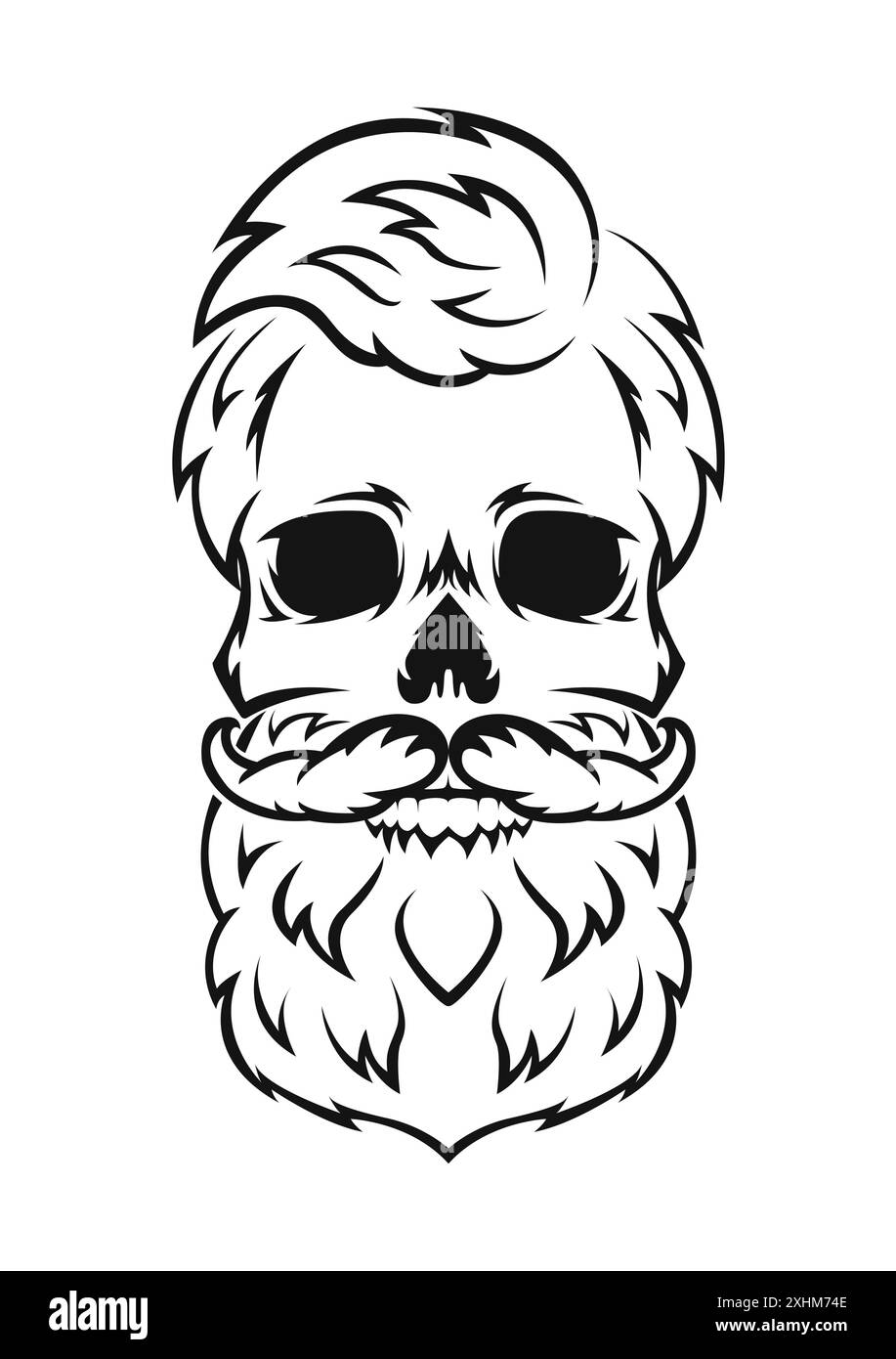 Human skull with beard and mustache. Black silhouette. Design element ...