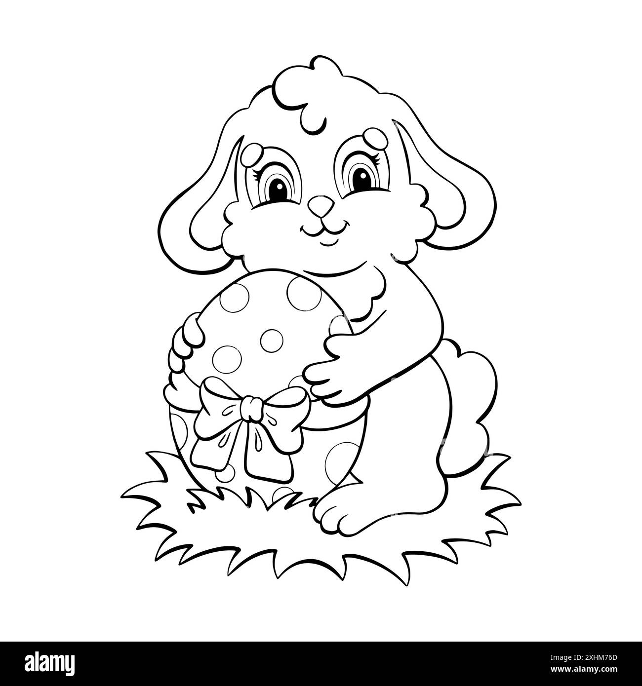 A cute rabbit holds an Easter egg in its paws. Coloring page for kids ...
