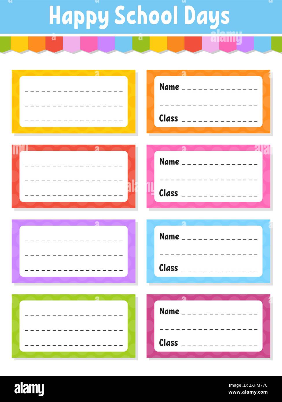 Back to school labels. Set stickers for notebook. Name and class ...