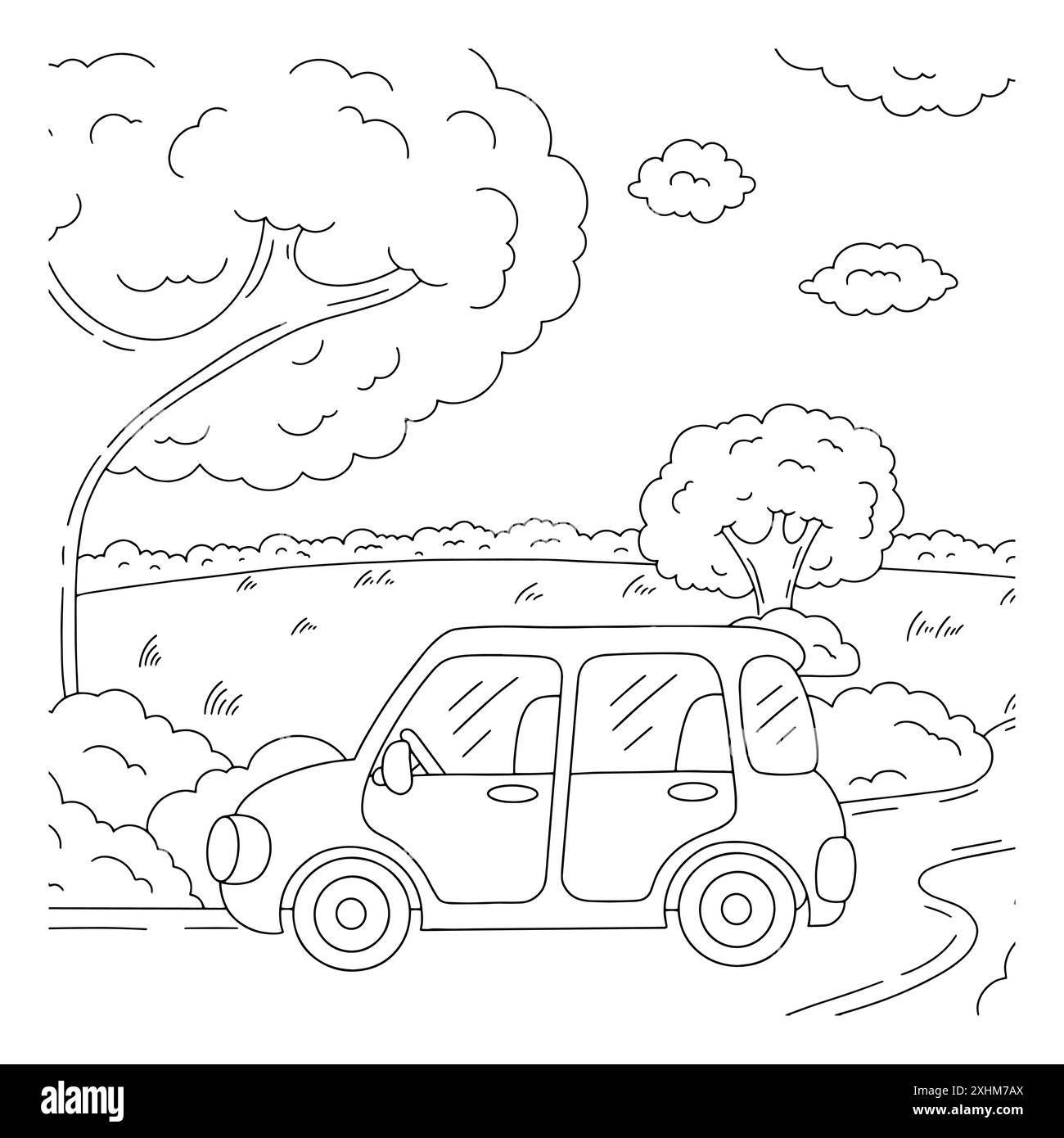 Wonderful natural landscape. Coloring book page for kids. Cartoon style ...