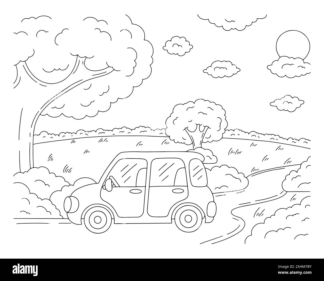 Wonderful natural landscape. Coloring book page for kids. Cartoon style ...