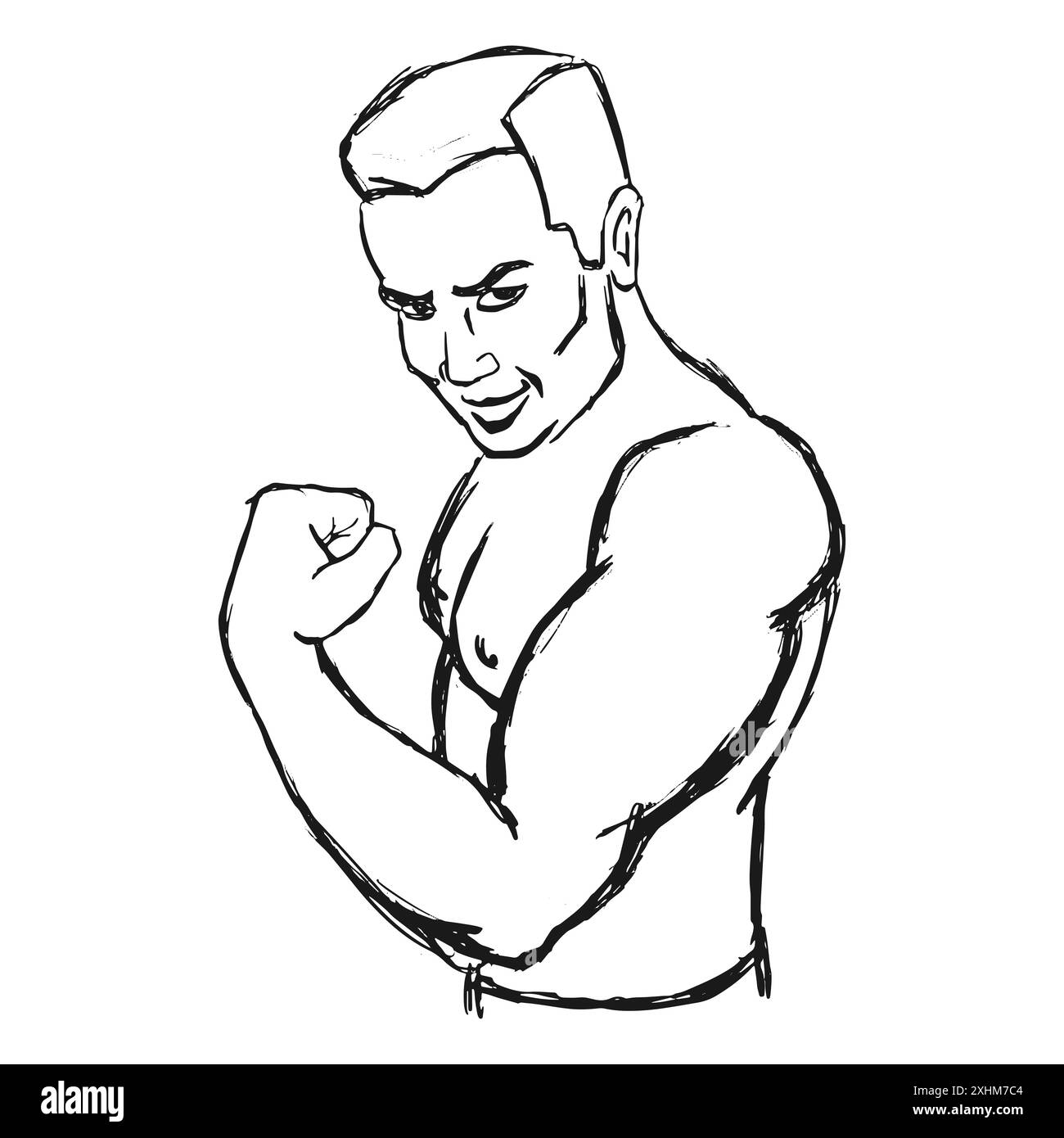 Male bodybuilder flexing his biceps. Outline silhouette. Design element ...