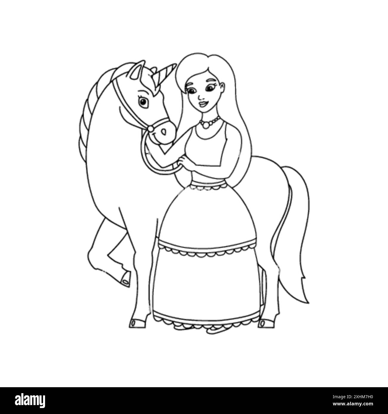 Princess unicorn coloring page Black and White Stock Photos & Images ...