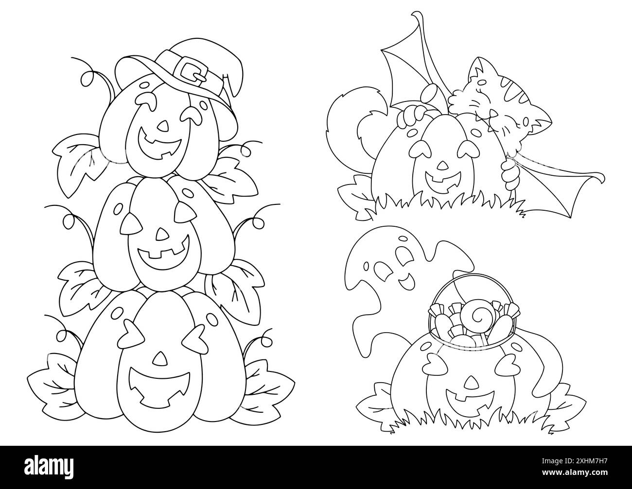 Coloring book page for kids. Halloween theme. Cartoon style character ...