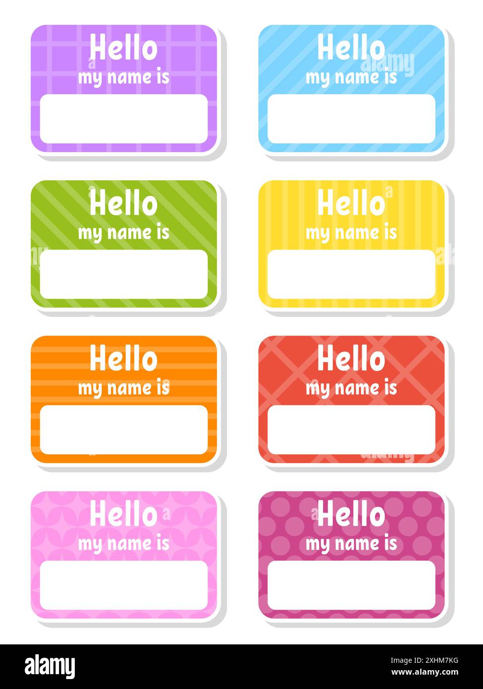 Hello name badge. Bright stickers. Rectangular label. Color vector ...