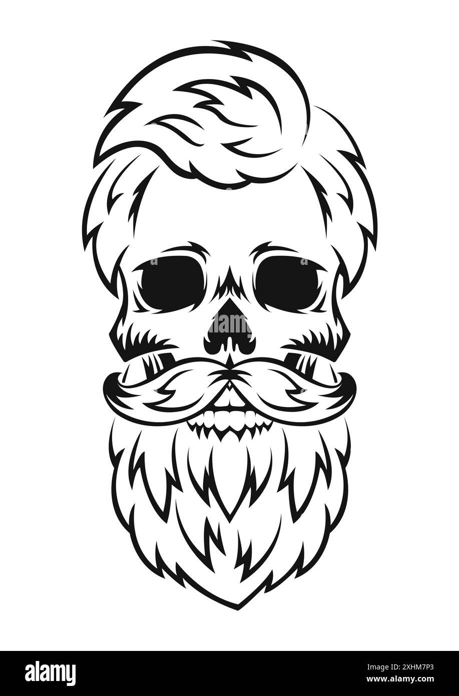 Human skull with beard and mustache. Black silhouette. Design element ...