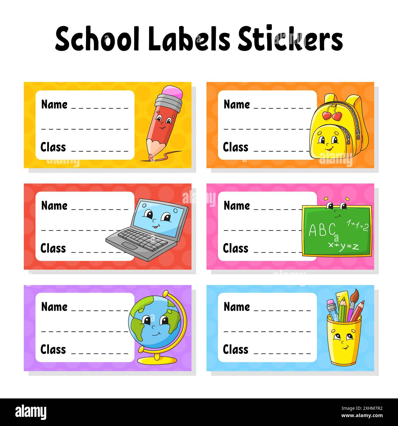 Bright stickers. Rectangular label. Cute characters. Color vector ...