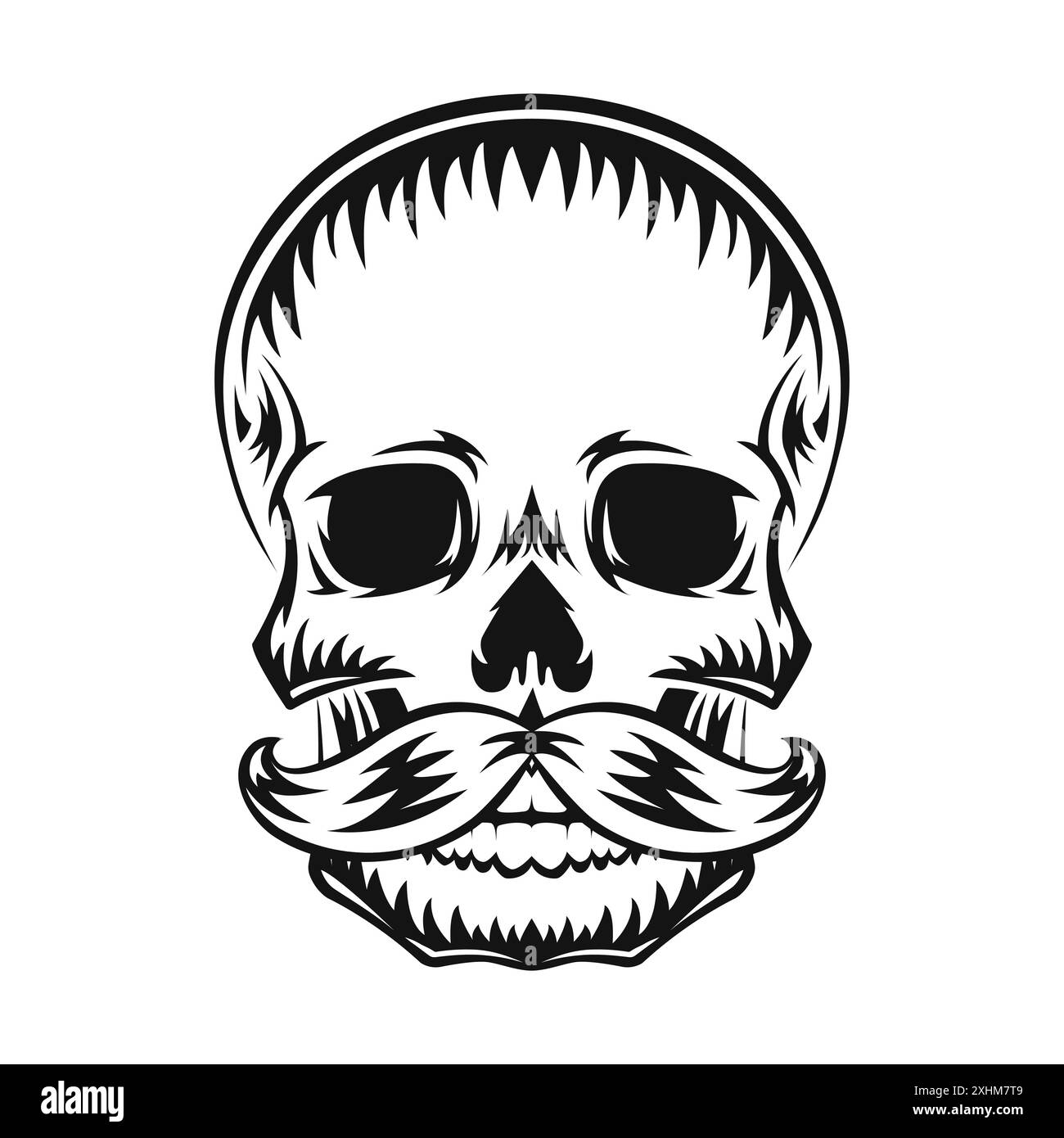 Human skull with mustache. Black silhouette. Design element. Hand drawn ...