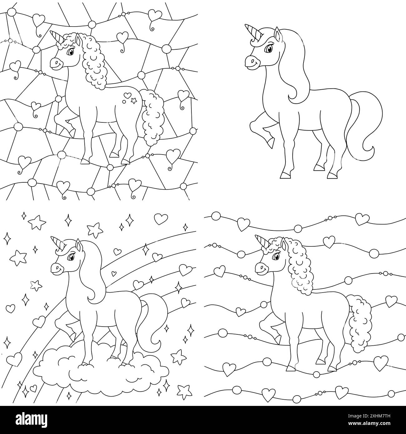 Magic fairy unicorn. Cute horse. Coloring book page for kids. Unusual ...